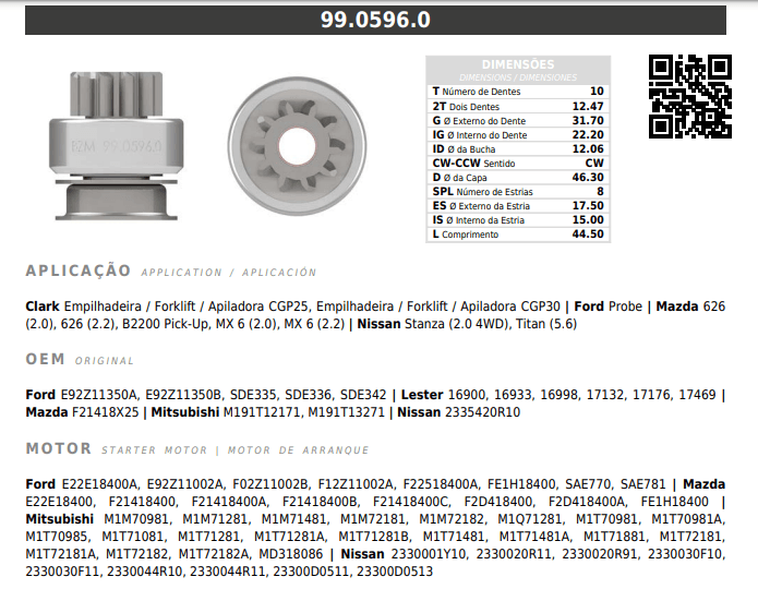 Bendix Impulsor de Partida BZM 0596 Ford 10 Dentes - CompreSuaPeça